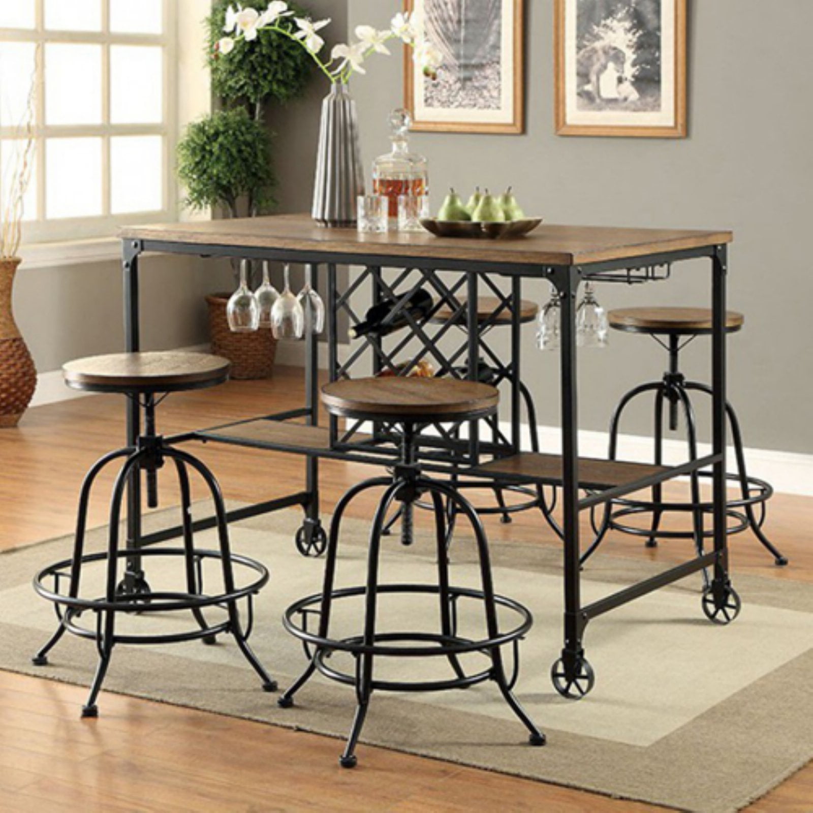 Silvia I Industrial Pub Table In Oak Finish - Walmart.com