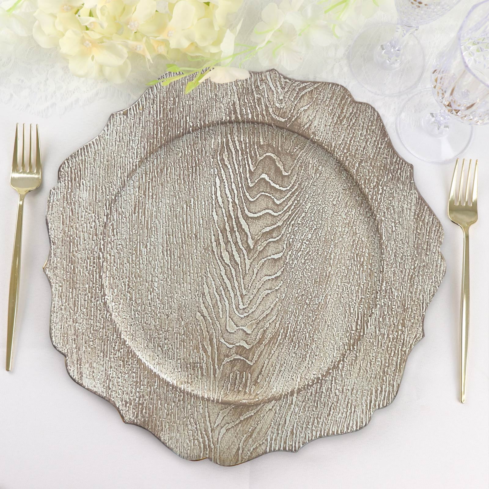 Efavormart 6 Pack | 13" Rustic White Wooden Textured Acrylic Charger ...