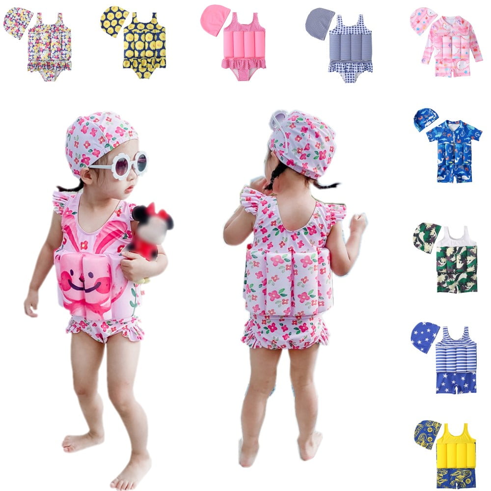 Uccdo Little Boys Girls One Piece Rashguard Float Suit With Swim Cap, Kids Floral Cartoon Zip up ...