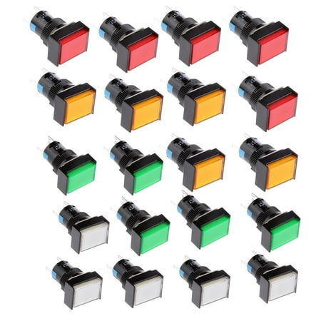 20pcs Push Button Self-Reset Switch, Square LED Light - Momentary ...