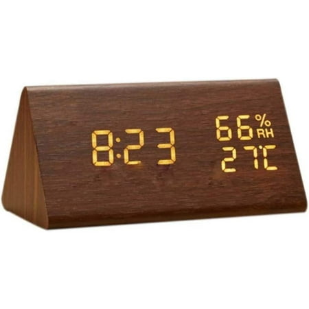 Xizioo Wooden Alarm Clock, Wooden Led Digital Alarm Clock, Wooden ...
