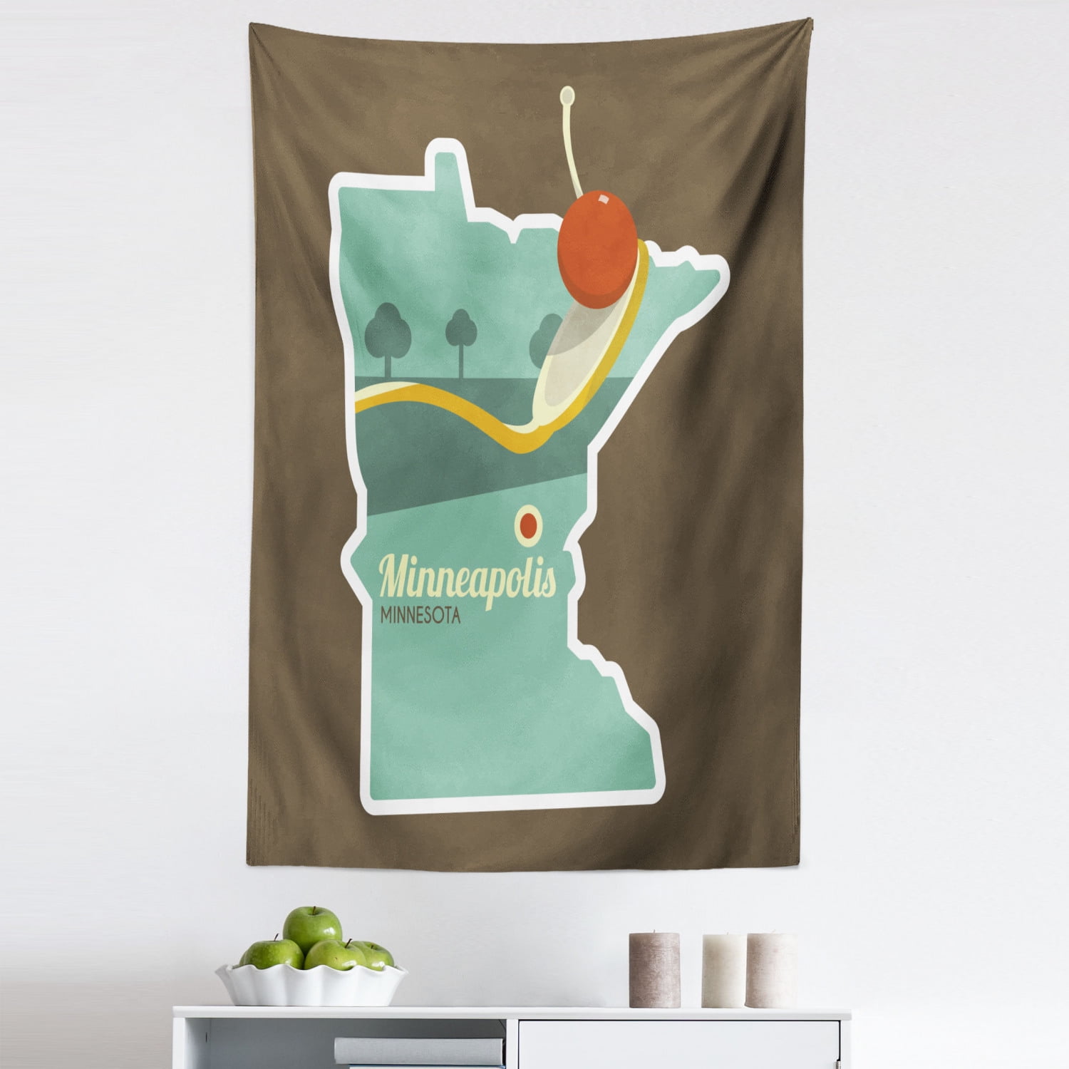 Minnesota Tapestry, Flat Design Spoonbridge and Cherry Iconic ...