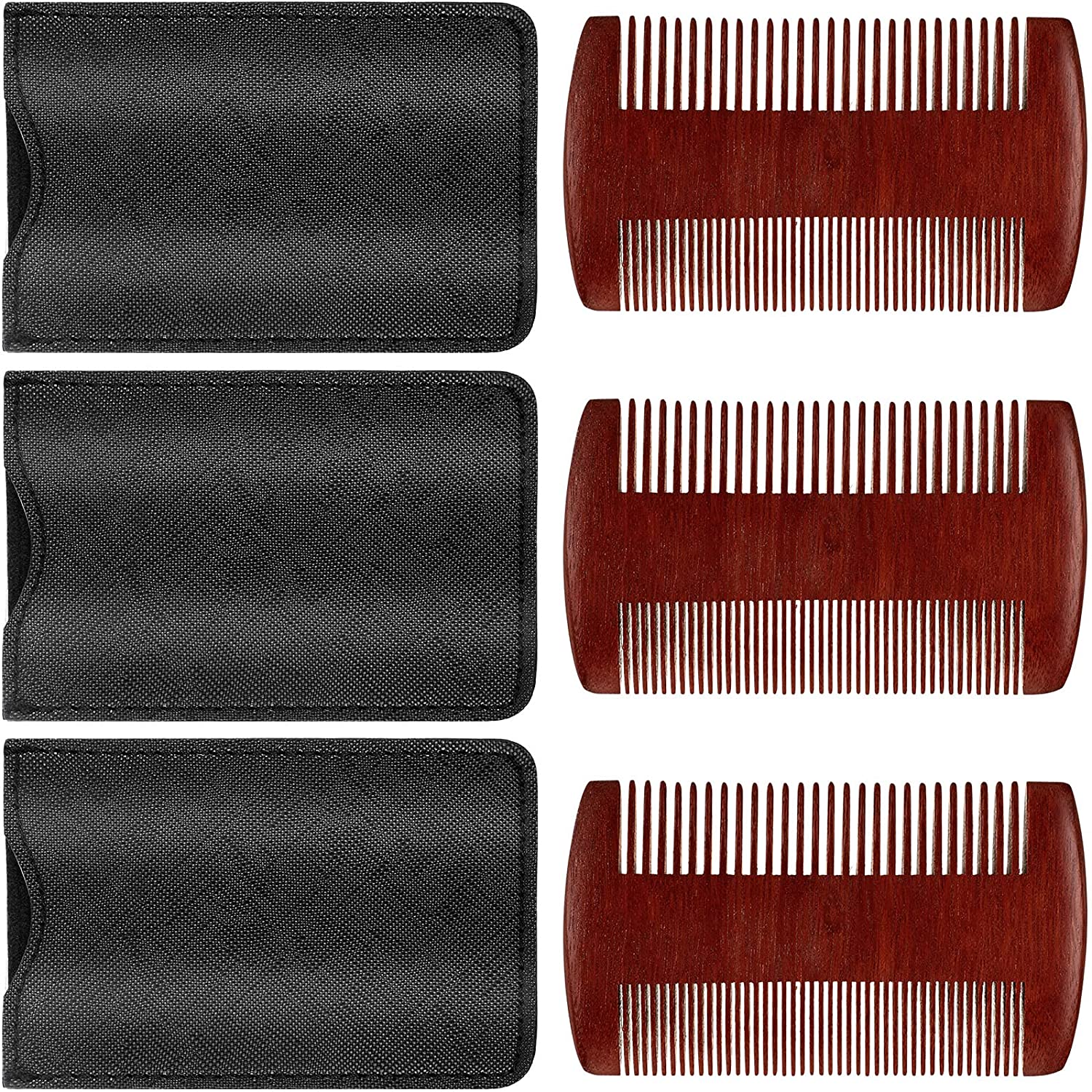 3 Pieces Beard Comb Natural Sandalwood Wooden Mustaches Combs Dual ...
