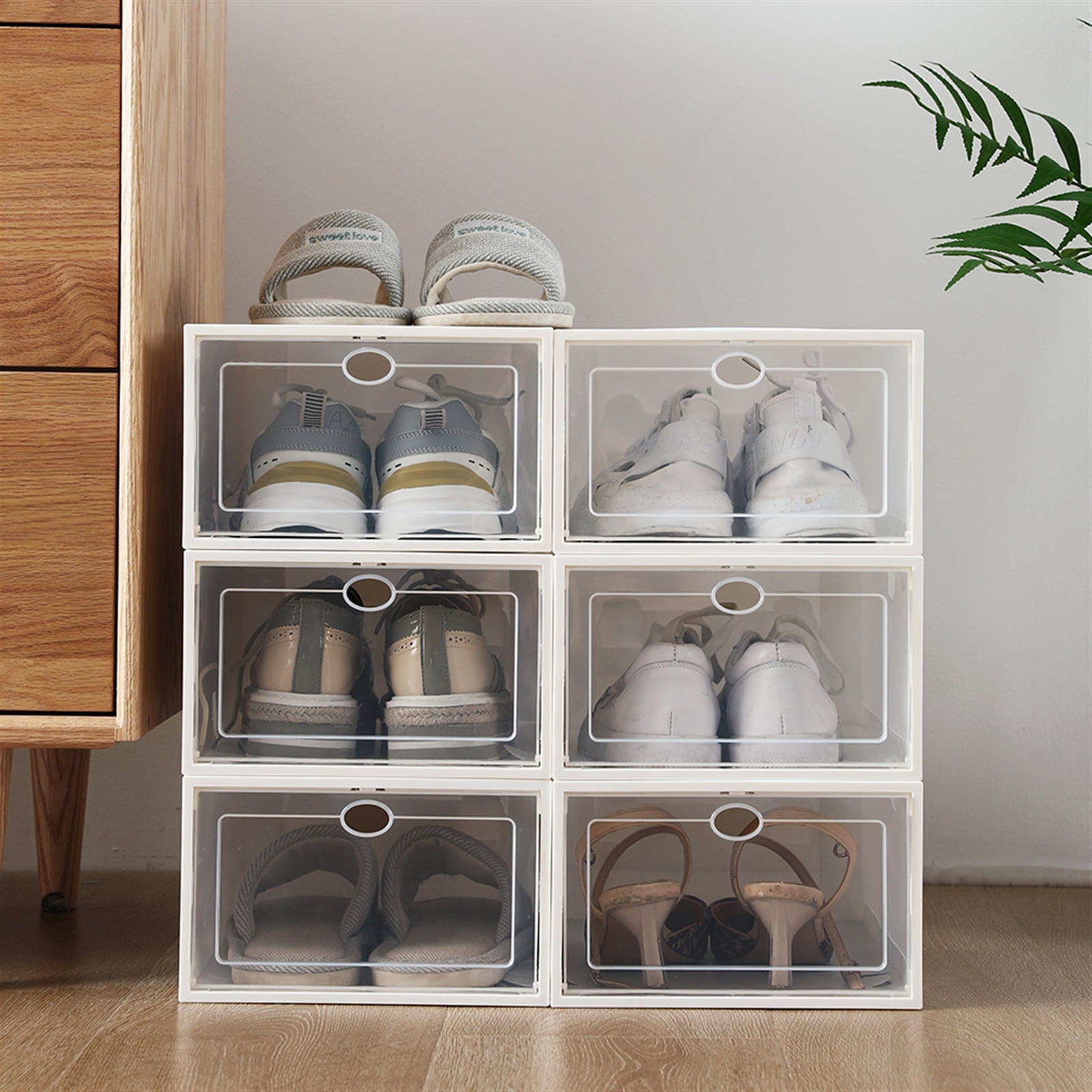 Veryke 12 Pack Plastic Shoe Storage Boxes, Stackable Shoe Organizer ...