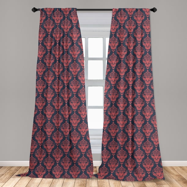 Retro Curtains 2 Panels Set, Shabby Baroque Damask with Rococo Effects ...