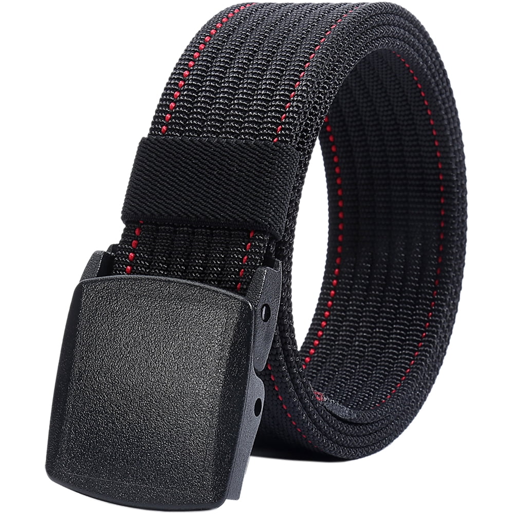 Nylon Belt Men, Web Belt with YKK Plastic Buckle (Black & Red Line ...
