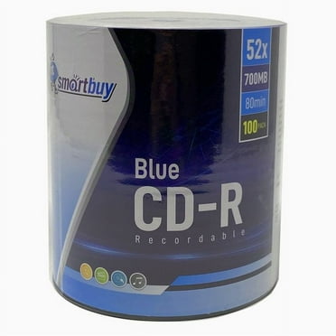 100 Pack Smartbuy Super Blue CD-R 52X 700MB/80Min Cyanine Dye White Inkjet Hub Printable Blank ...