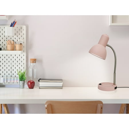 Mainstays LED Gooseneck Desk Lamp with Catch-All Base & AC Outlet, Pink ...
