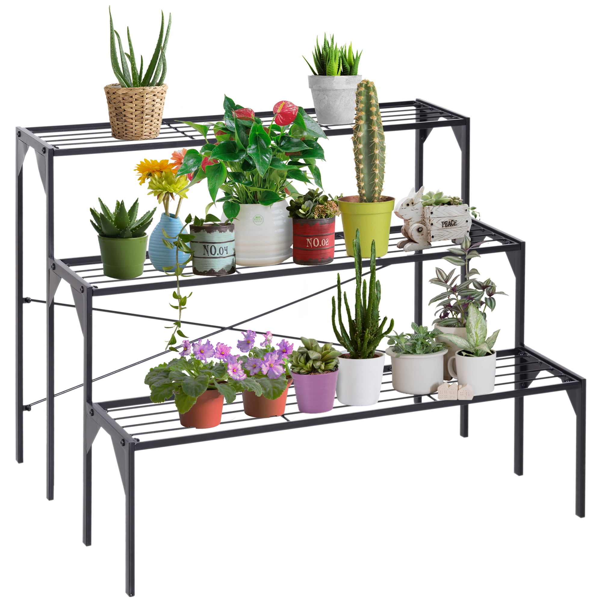 Outsunny Outdoor Plant Stand, 3 Tier Flower Stand, Metal Plant Shelf ...
