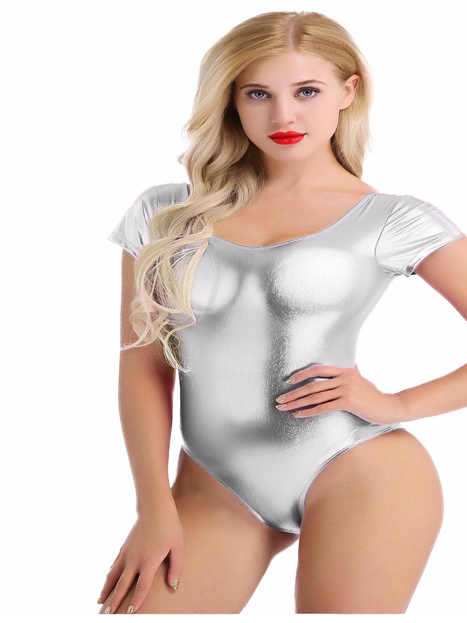 Women Patent Leather One Piece Leotard Bodysuit Dancewear