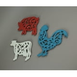 Zeckos Colorful Cast Iron Farm Animal Kitchen Trivets Set of 3 ...