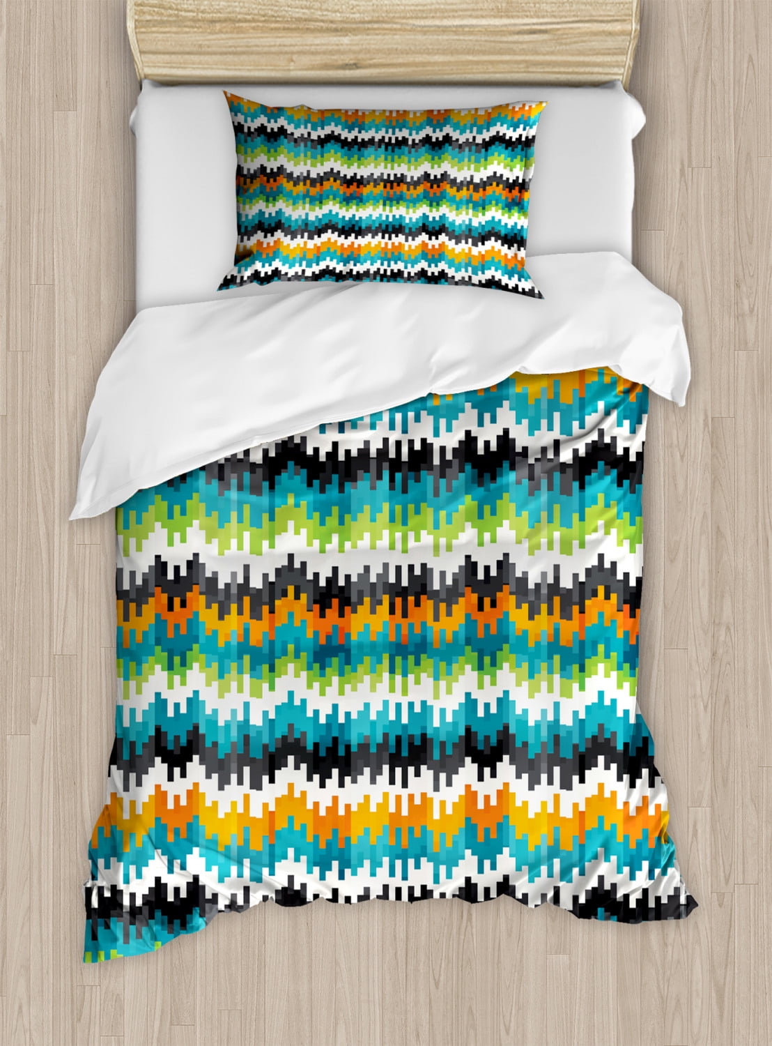 Geometric Duvet Cover Set Twin Size, Abstract Trippy Funky Digital ...
