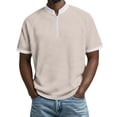 Inglocry Mens Waffle Knit Quarter Zip Polo Shirts Short Sleeve Casual ...