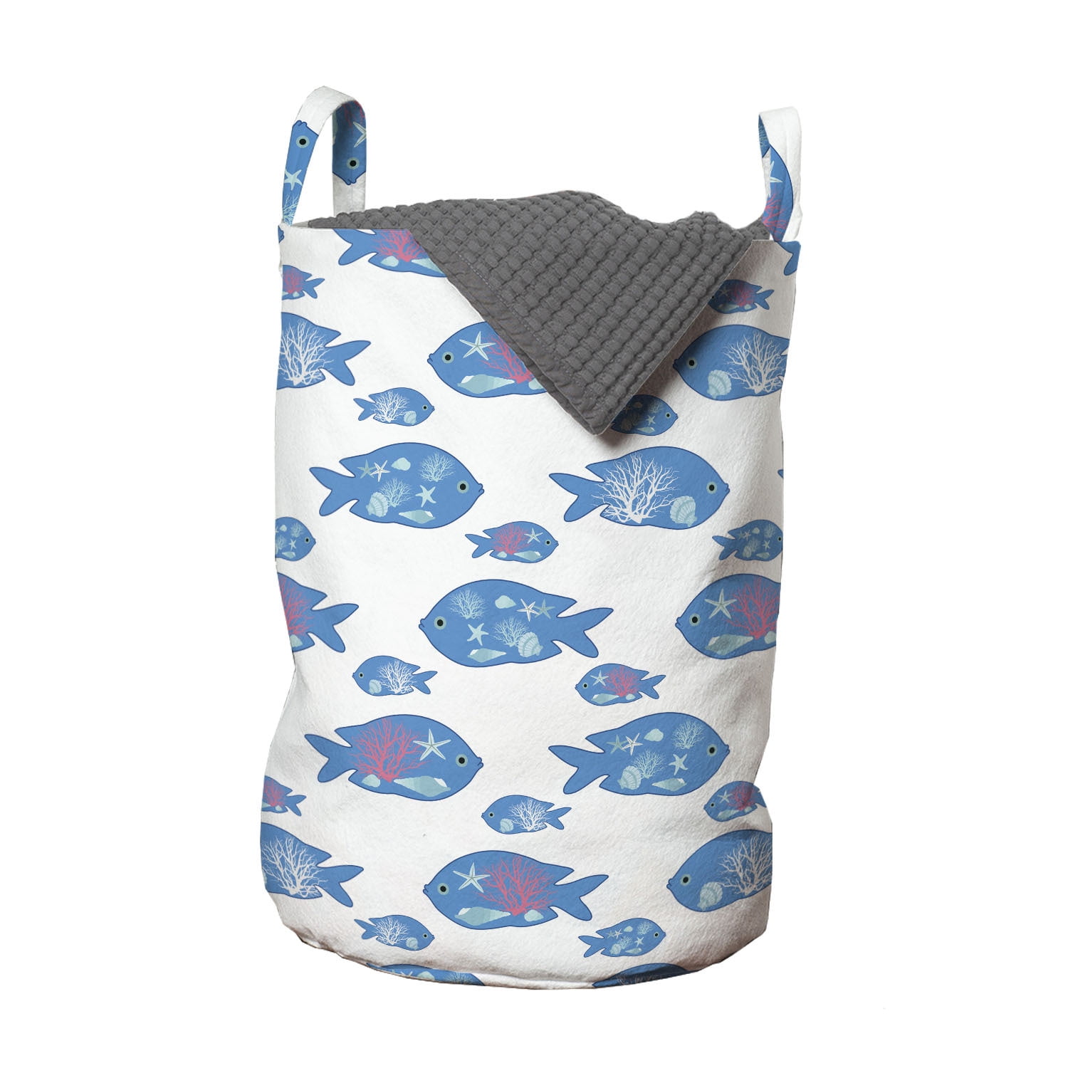 Nautical Laundry Bag, Underwater Elements in Abstract Fish Design ...