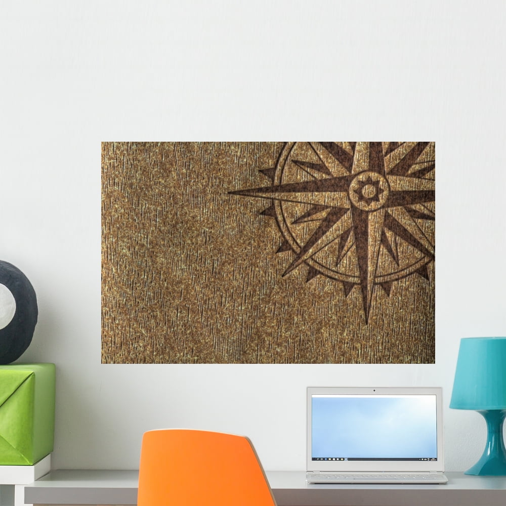 Compass Rose Wood Texture Wall Mural by Wallmonkeys Peel and Stick ...