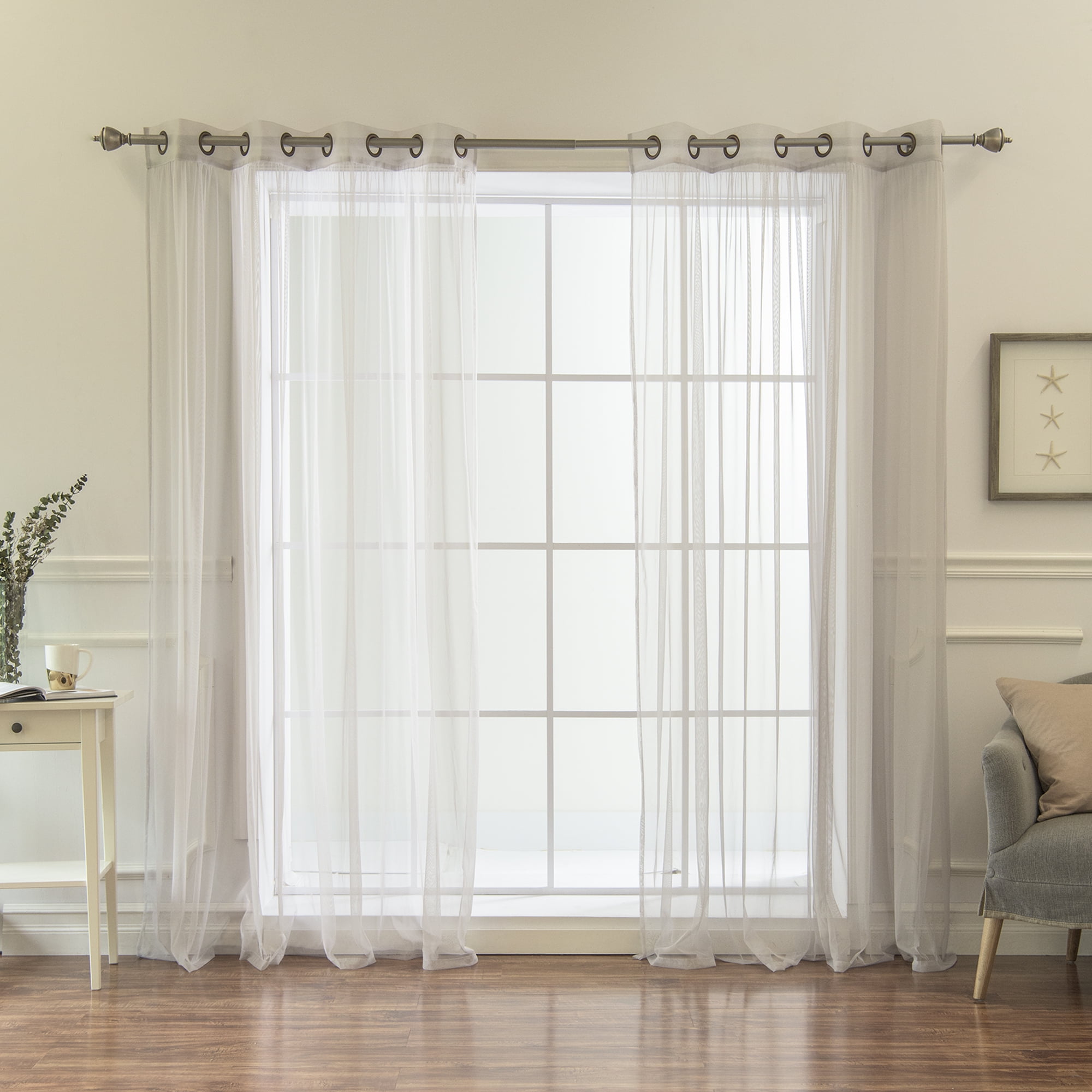 Quality Home Gathered Tulle Sheer Grommet Curtain Pair - 52"W x 63"L ...
