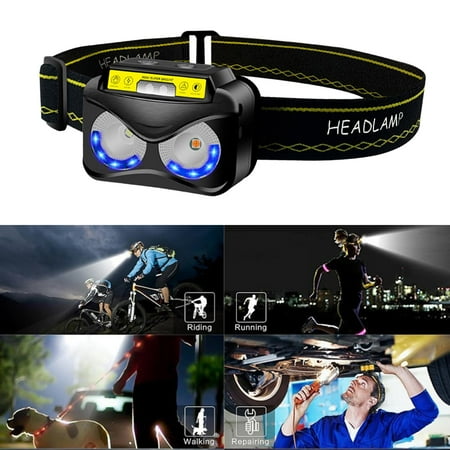 Head Rechargeable, Sensor Headlight, 800mAh Battery USB Rechargeable ...