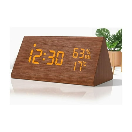Wooden Digital Alarm Clock, Wood Look Tabletop Alarm Clock with Voice ...
