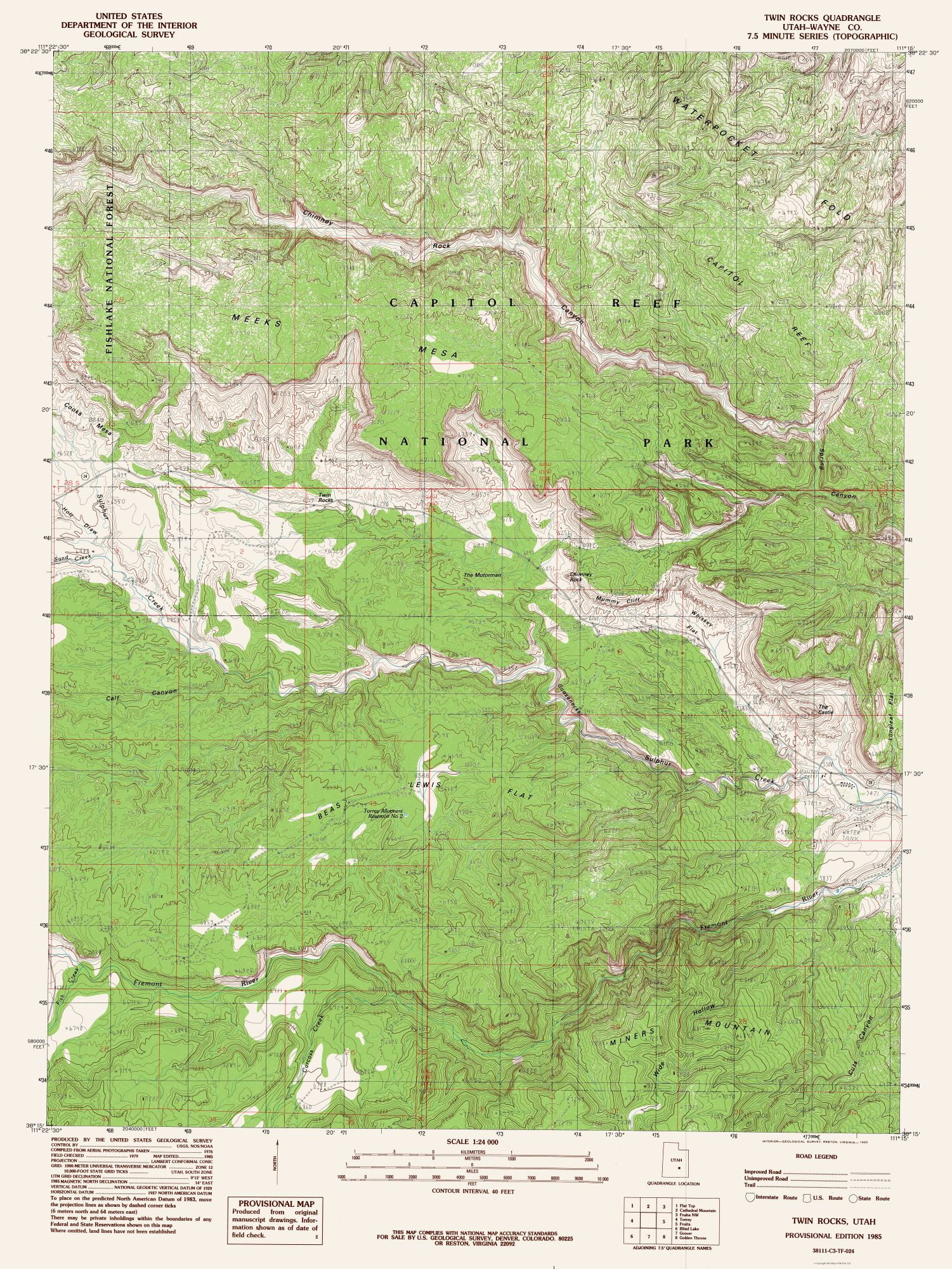 Topo Map - Twin Rocks Utah Quad - USGS 1985 - 23.00 x 30.64 - Matte Art ...