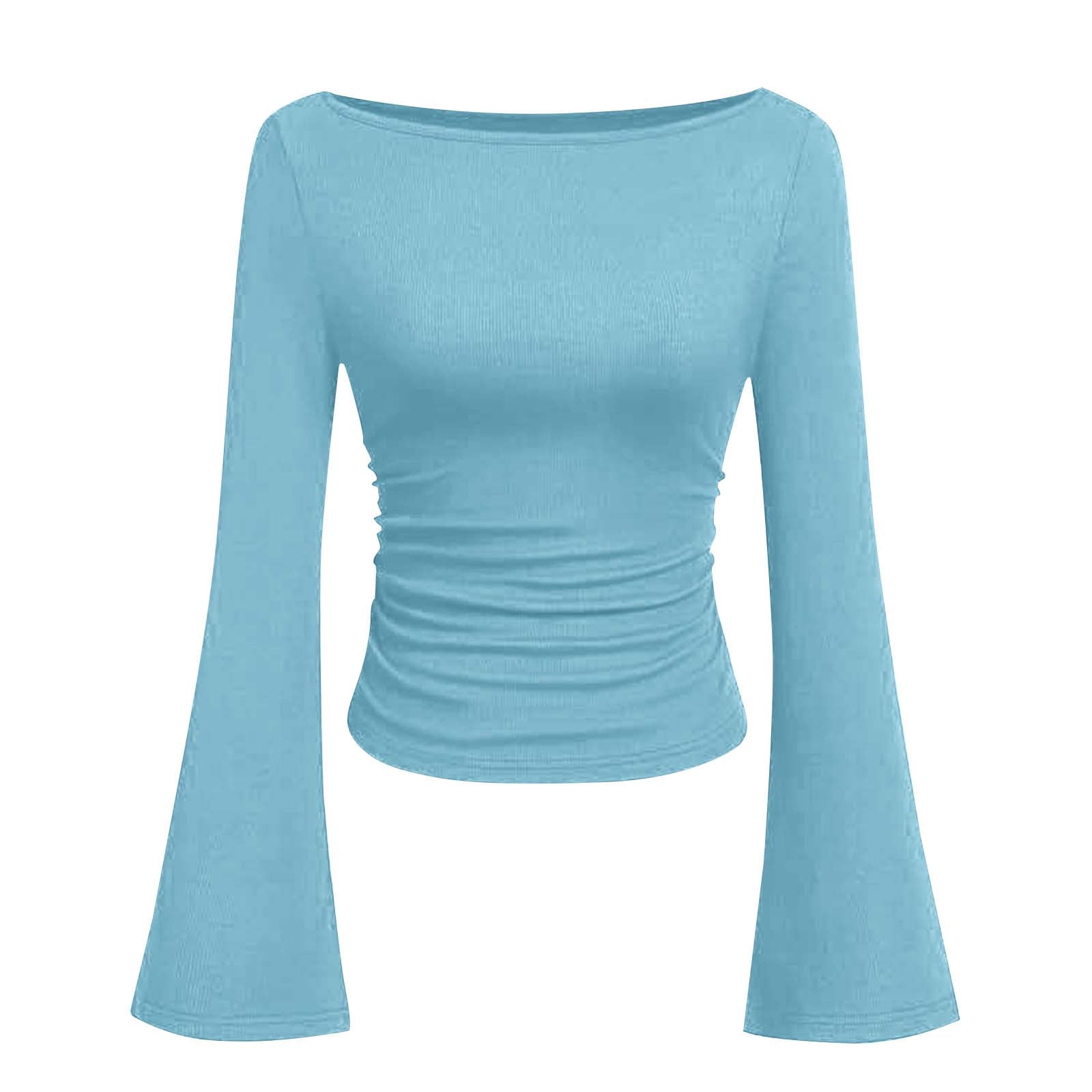 Click here for Lenpel Crop Tops For Women Fashion Bell Long Sleev... prices