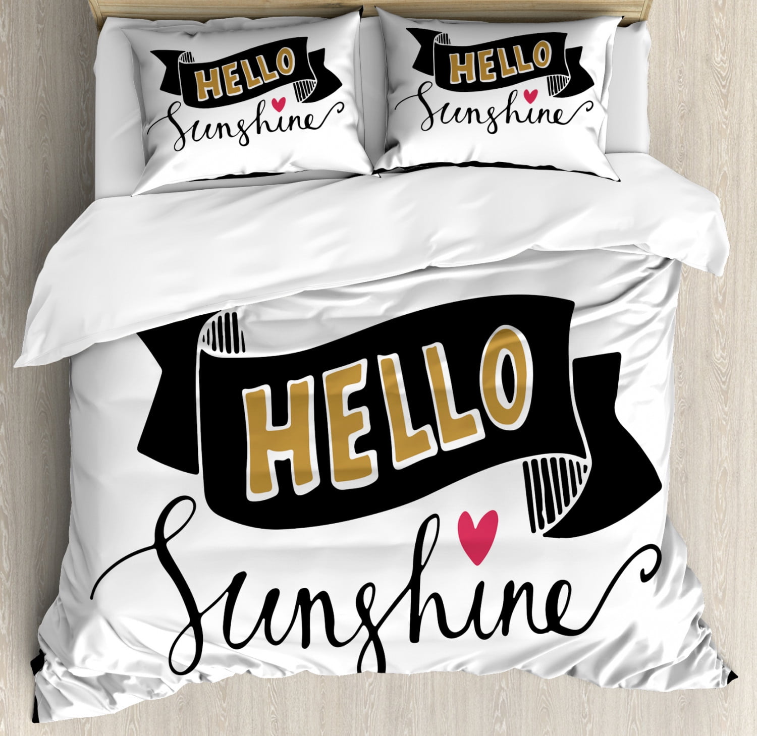 Hello Sunshine Duvet Cover Set Queen Size, Hand Drawn Lettering Design ...