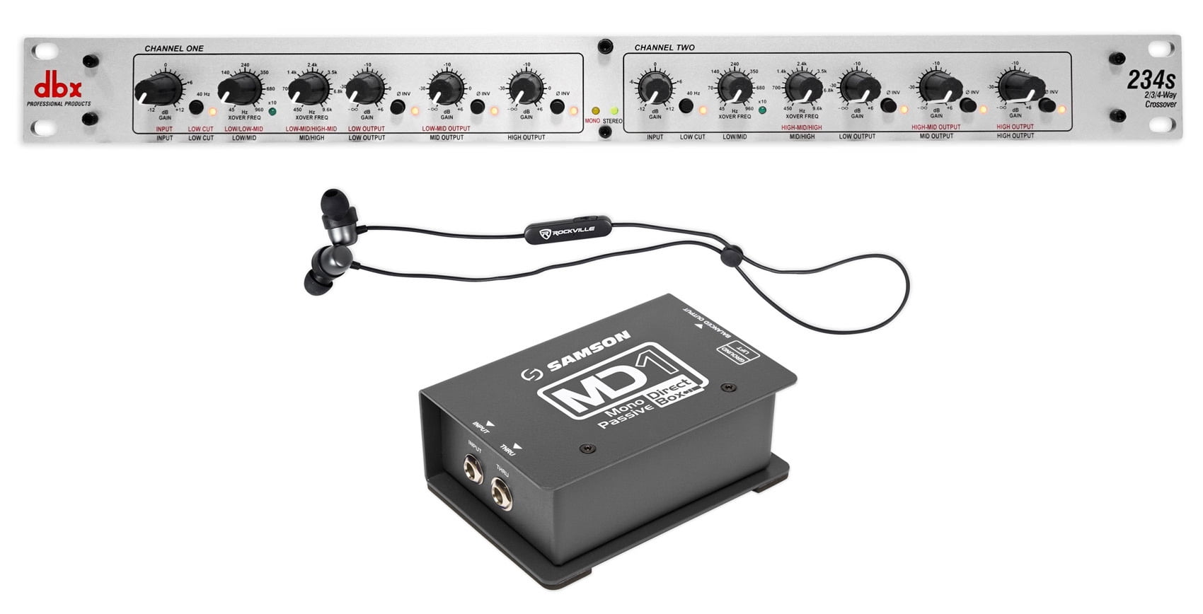 DBX 234S Stereo 2/3 Way/Mono 4-Way Crossover, 2 Channel+IPX5 Earbuds ...