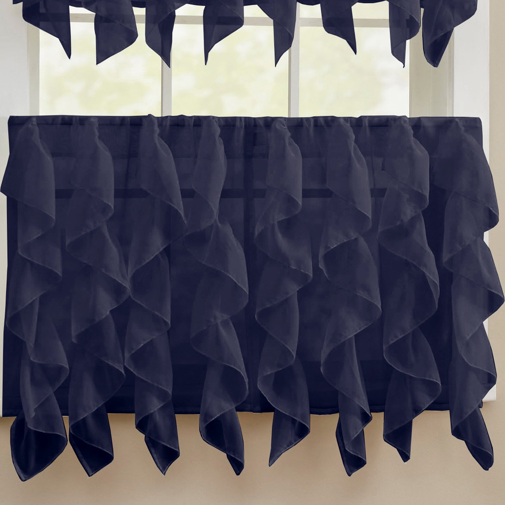 Sheer Voile Vertical Ruffle Window Kitchen Curtain 24" Tier Pair ...