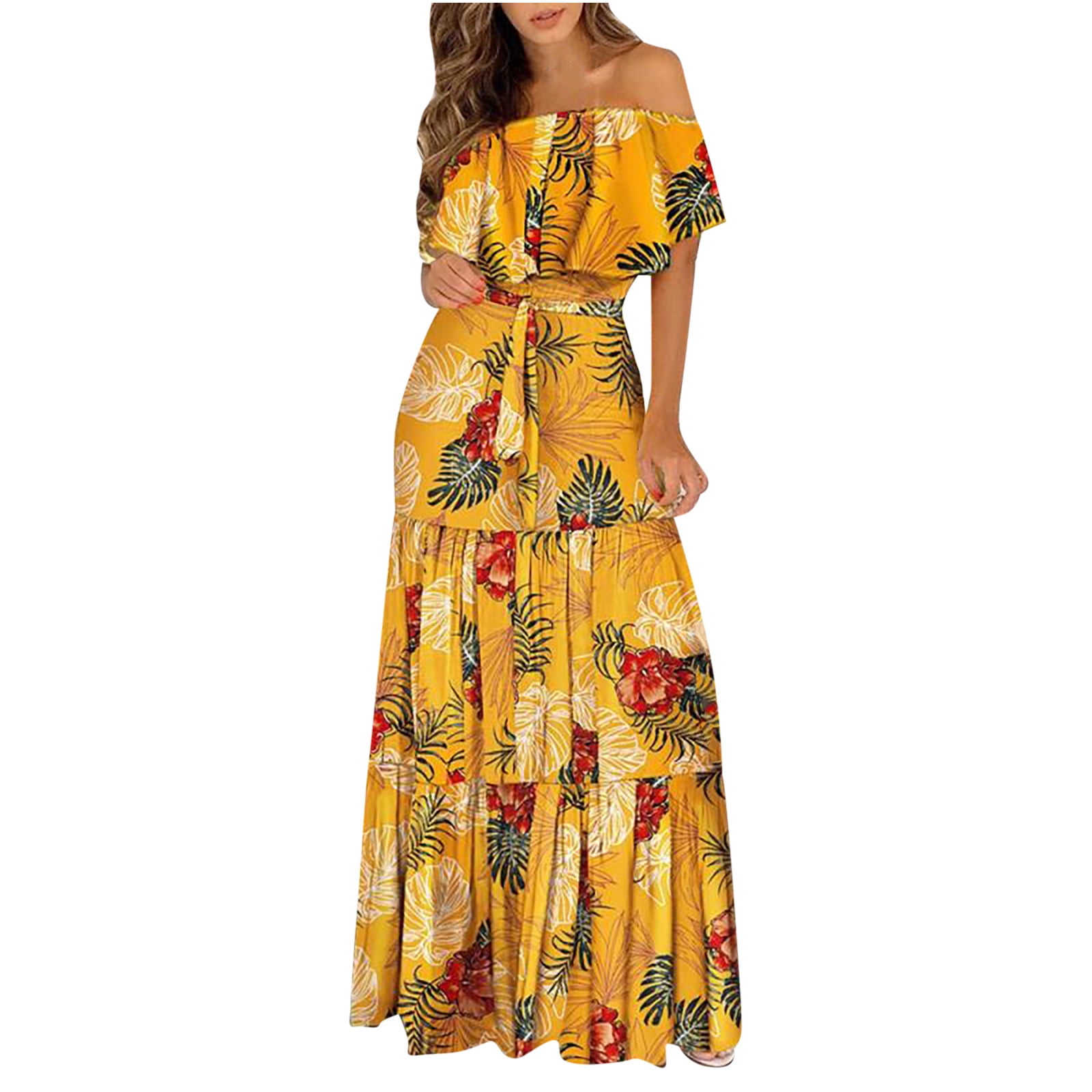 Womens Casual Short Sleeve Breast Wrap Ankle-Length Dress Summer Boho ...