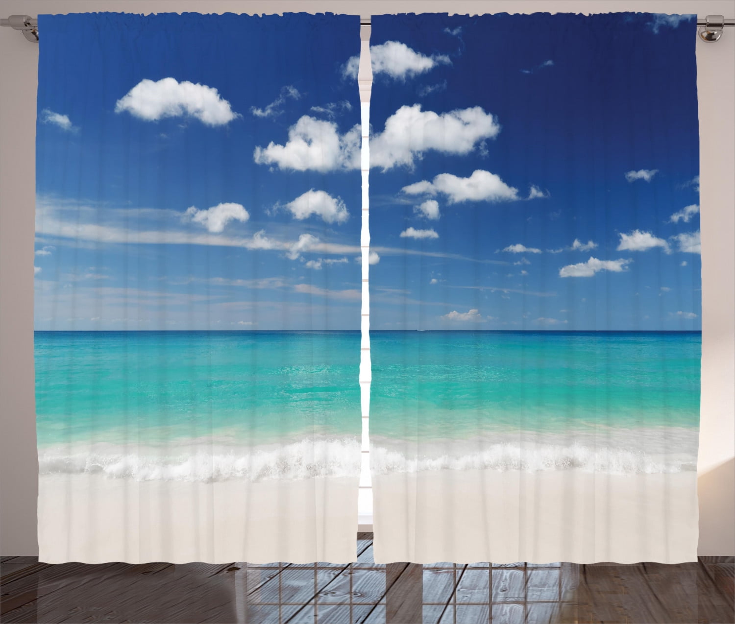 Tropical Curtains 2 Panels Set, Summer Beach with Exquisite Sky Relax ...