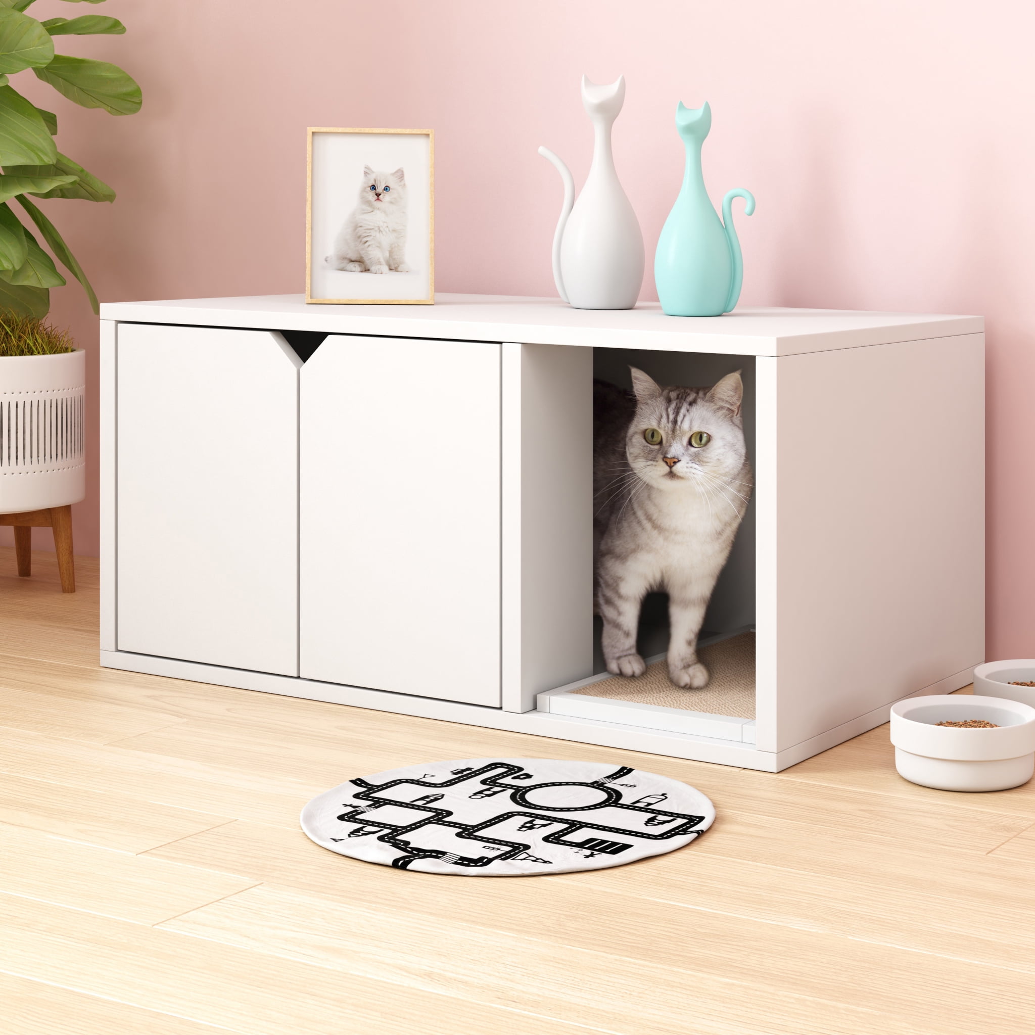 WAY BASICS Cat Litter Box Enclosure Modern Pet House, White - Walmart.com