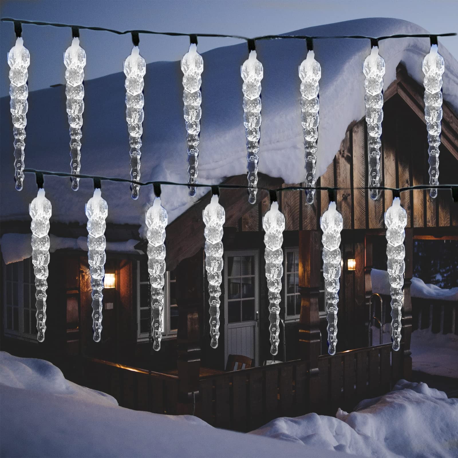 LINLIN Solar Icicle String Lights, Waterproof 30LED 20ft Twinkling ...