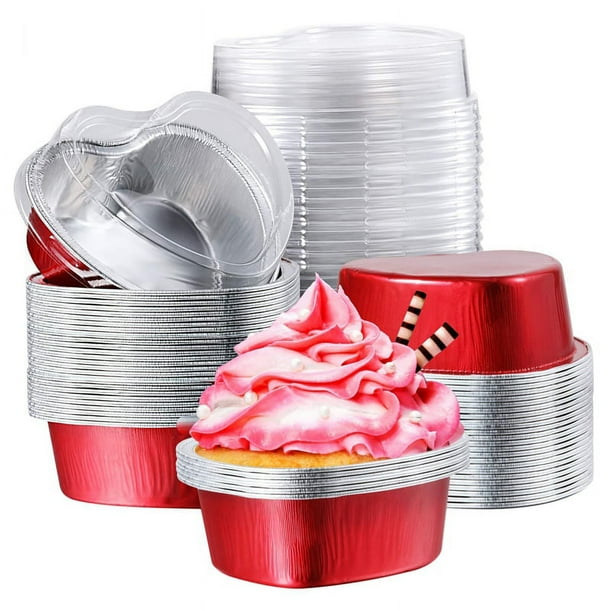Symkmb 100 PCS Shaped Cake Pan Cupcake Cups with Lids Disposable ...