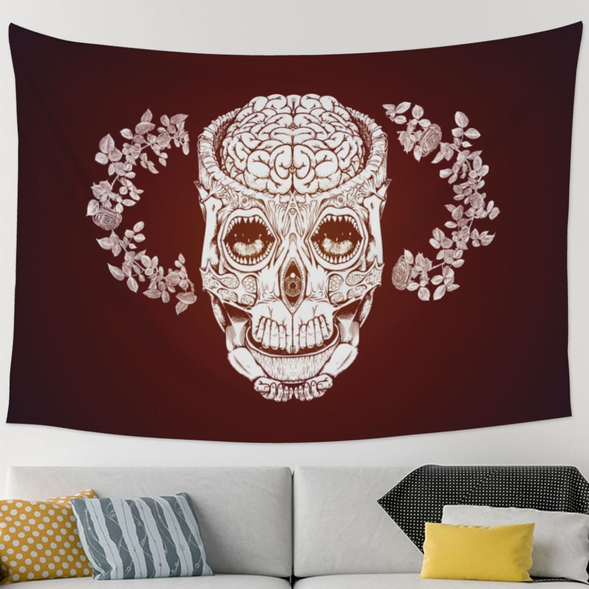 Horror Bone Hands Skeleton Brain Pattern Large Tapestry, Aesthetic ...