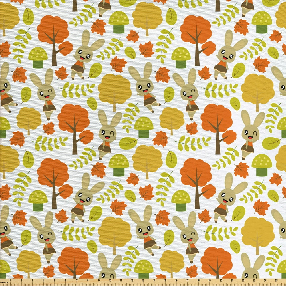 Autumn Fabric by The Yard, Repeating Maple Leaves Tree Foliage Fall ...