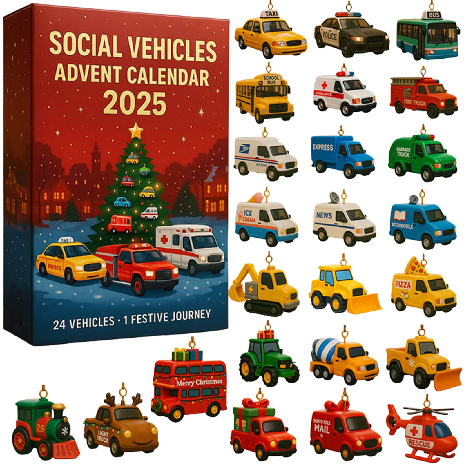 Advent Calendar 2025 Social Vehicles 2025，24 Days Christmas Countdown ...