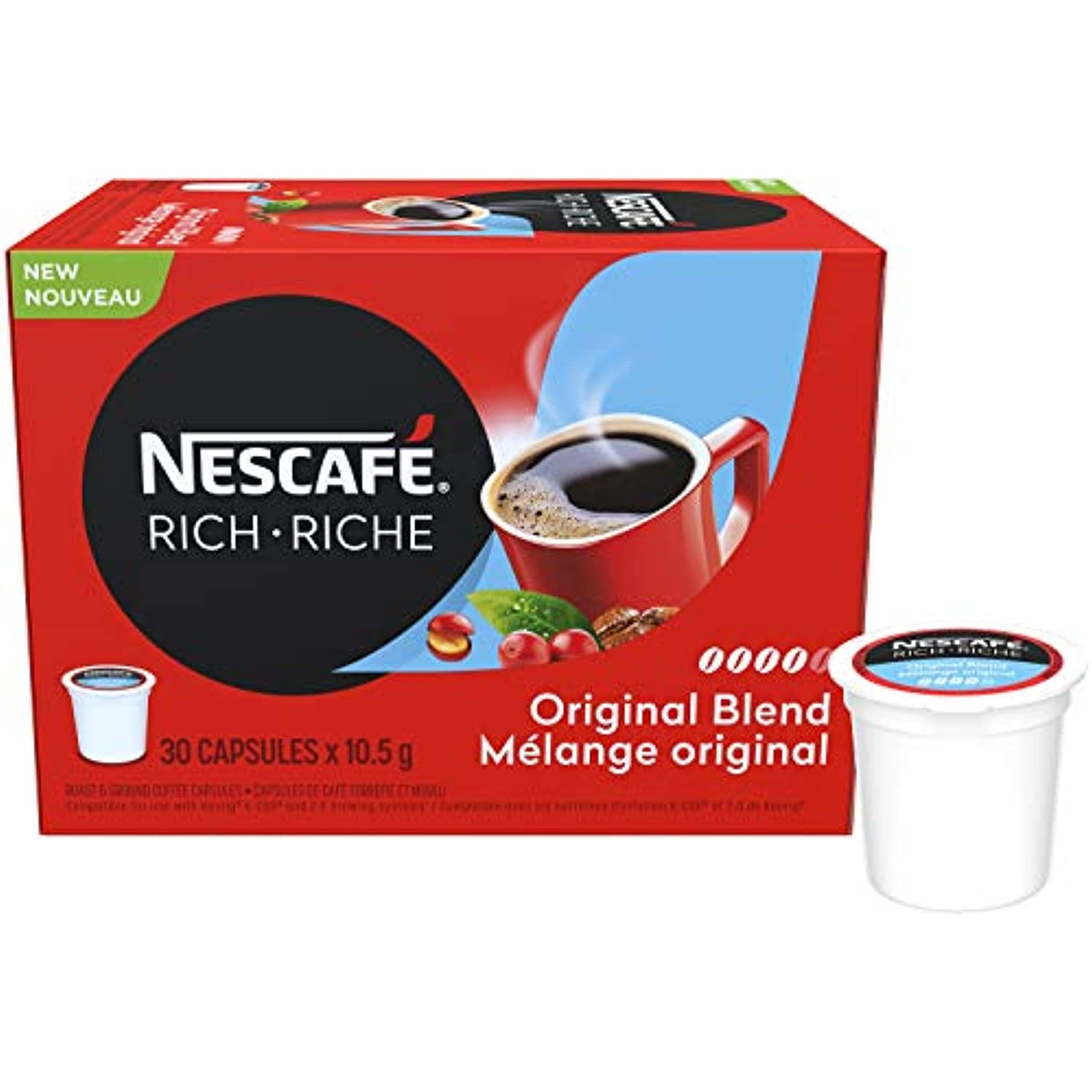 NESCAFE Rich Original Roast & Ground Coffee Capsules, K-Cup Compatible ...