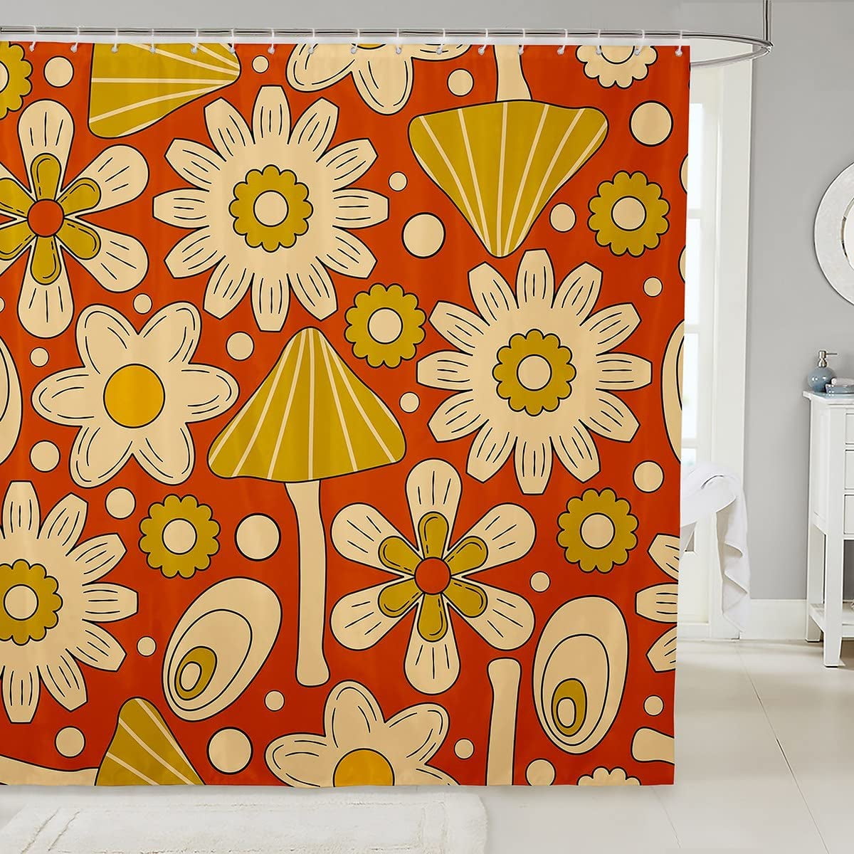 Groovy Style Shower Curtain 72x78 Vintage 60s 70s Flower Doodle
