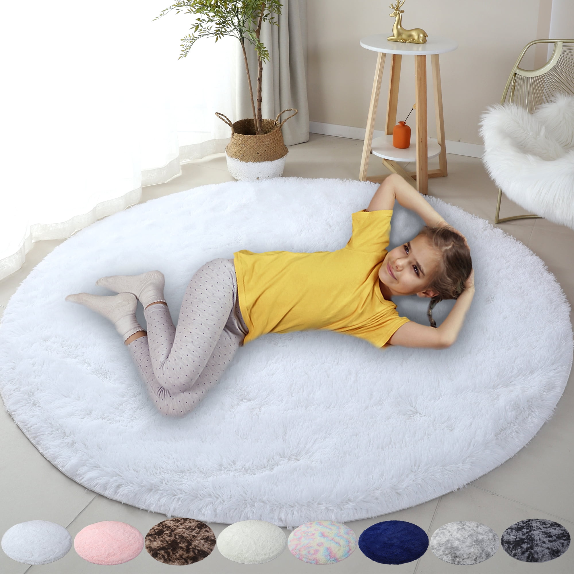 Soft Round Fluffy Bedroom Rugs, Fuzzy Circle Area Rug for Playing ...