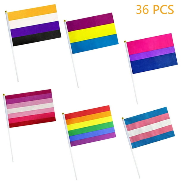 Whaline 60 Pack Rainbow Stick Flags Gay Pride Small Mini Flags
