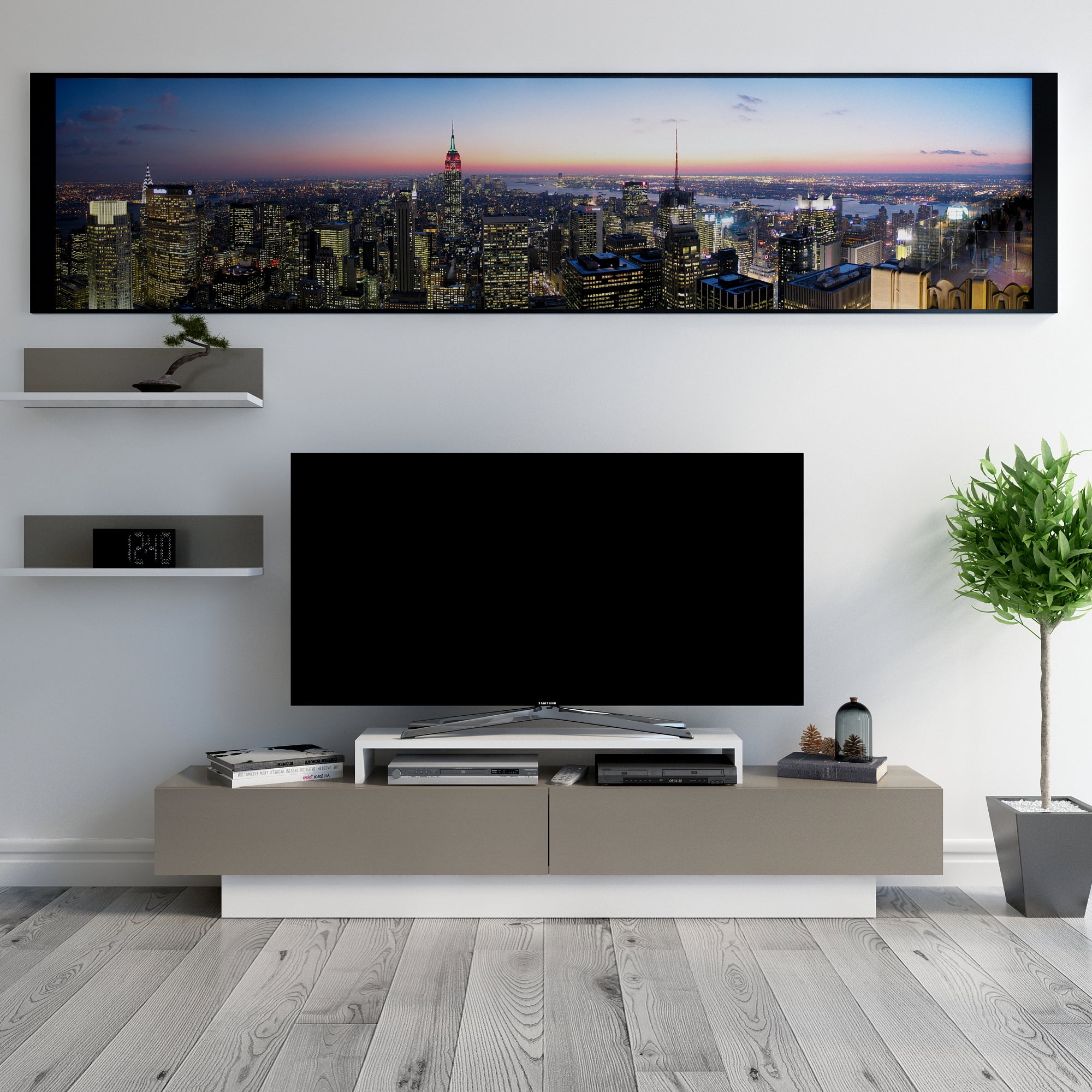 Lusi 71" Modern Wide Rectangle TV Stand, Wood, Melamine Veneer, White ...
