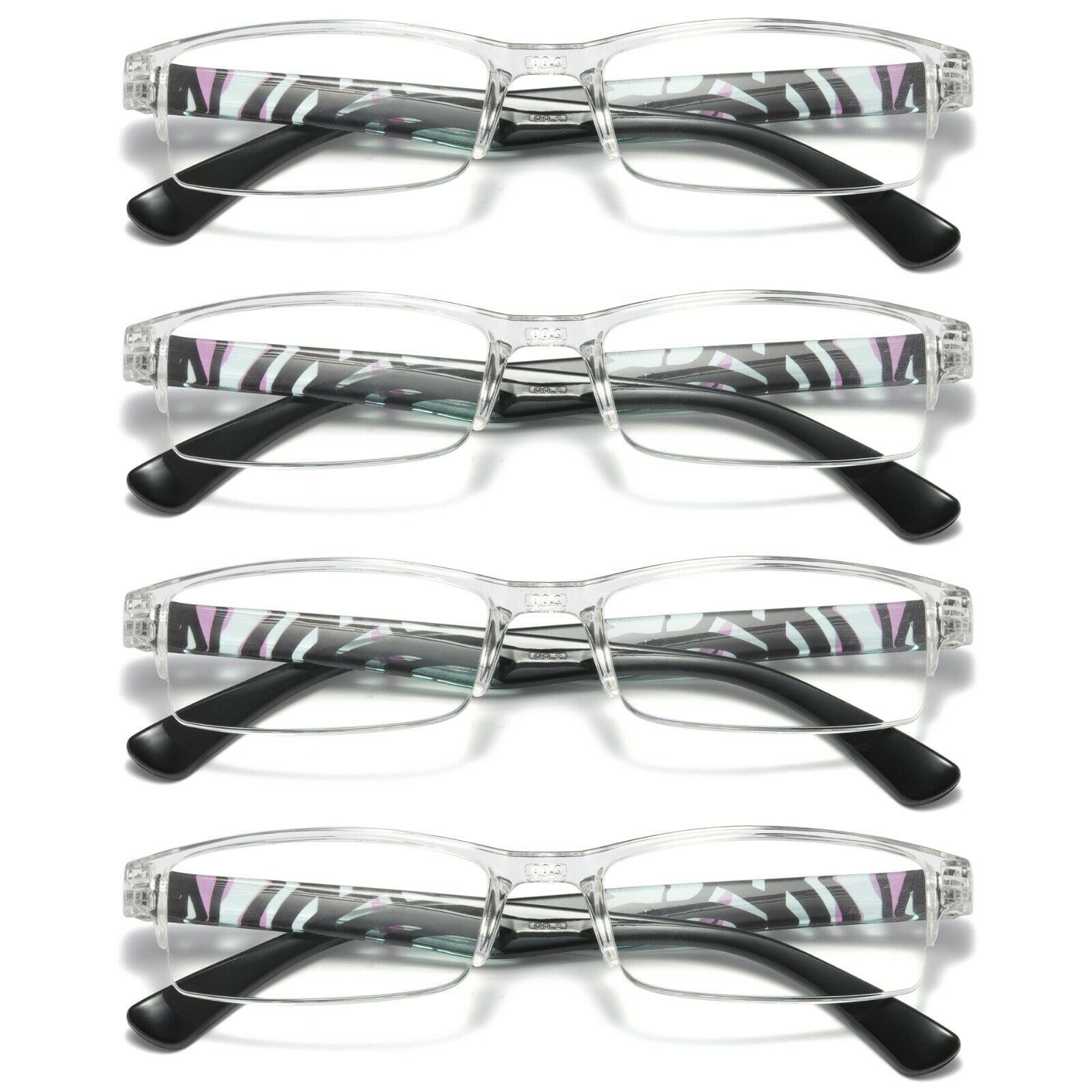 4 Pairs Womens Slim Rectangle Half Frame Blue Light Blocking Reading ...