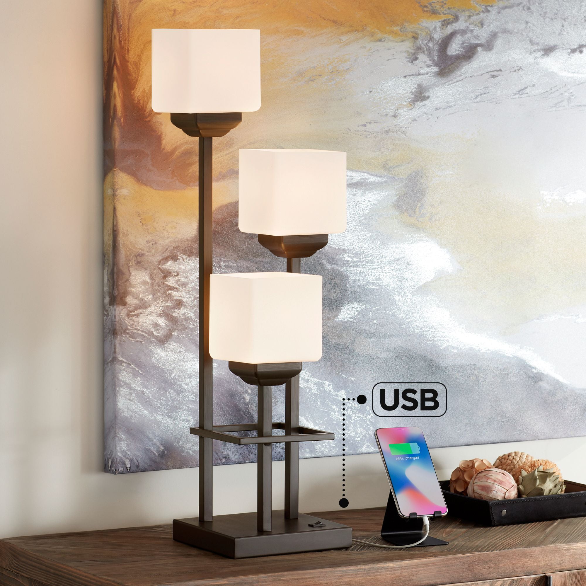 Franklin Iron Works Modern Console Table Lamp 29 1/2" Tall with USB ...