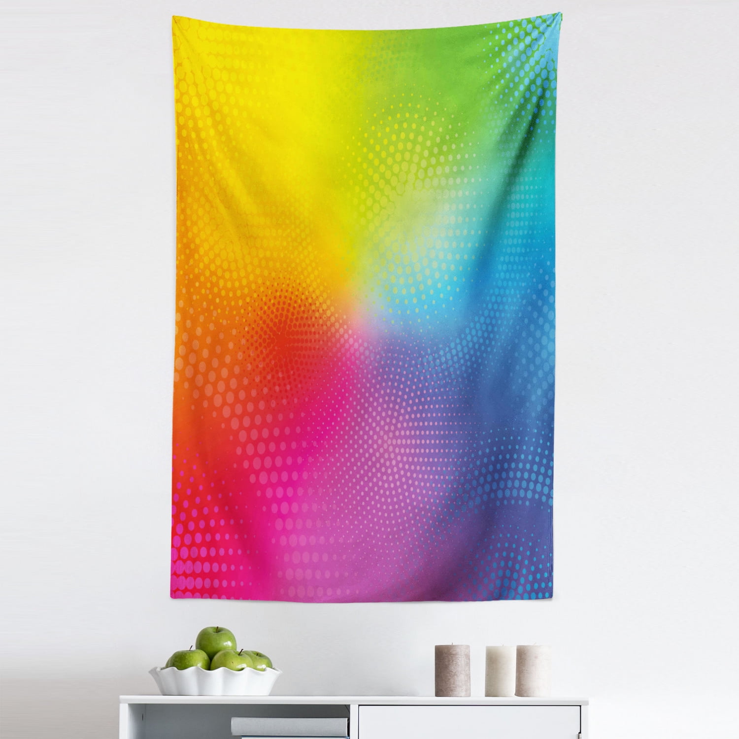 Rainbow Tapestry, Vibrant Neon Colors Circles Rounds Dots Radiant ...