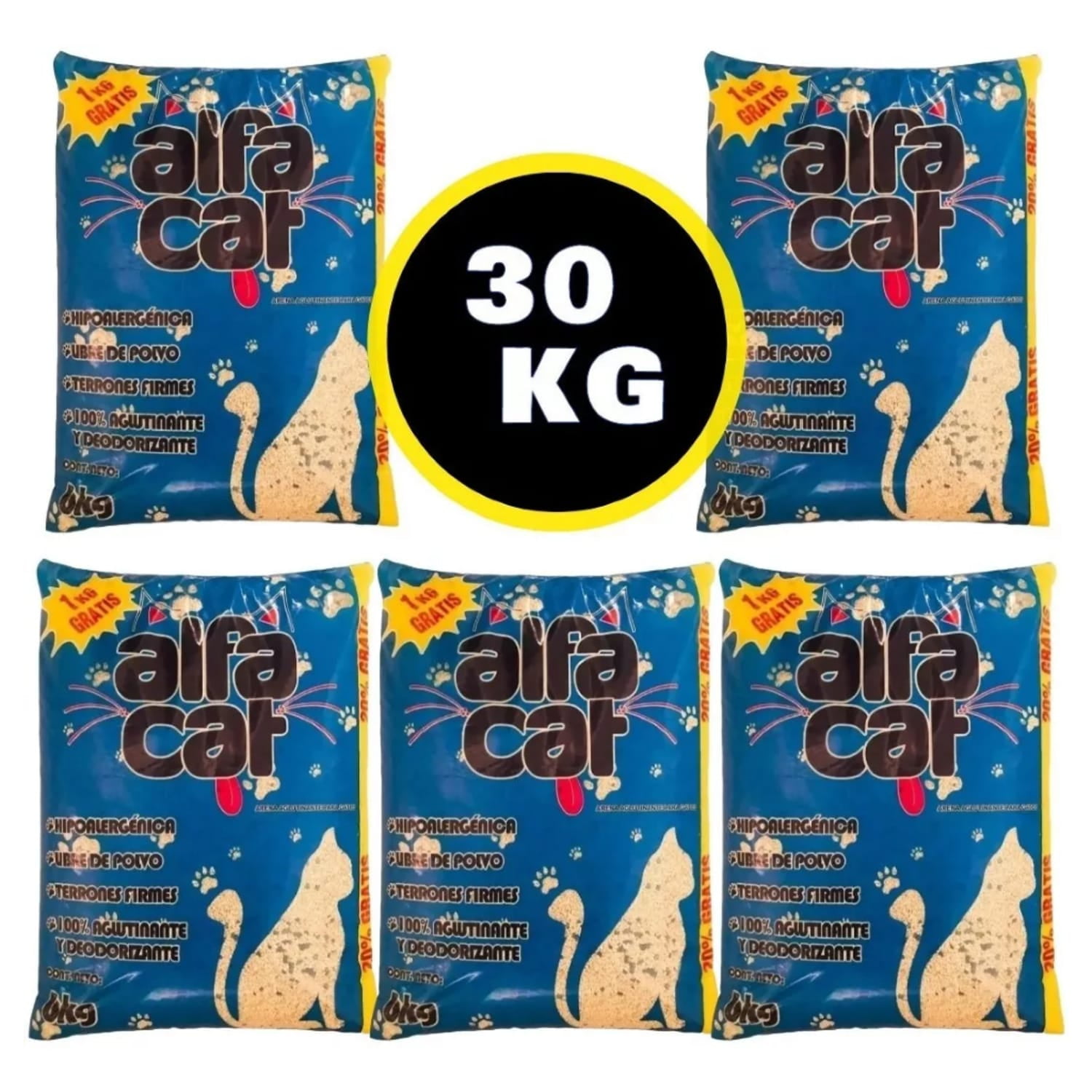 Arena Para Gato Alfa Cat (5 Bolsas De 6 Kg) 30 Kg | Bodega Aurrera en línea