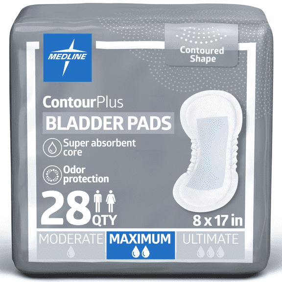 Medline ContourPlus Bladder Pads, Maximum Absorbency, 28 Count, Unisex Bladder Control Pads HSA ...