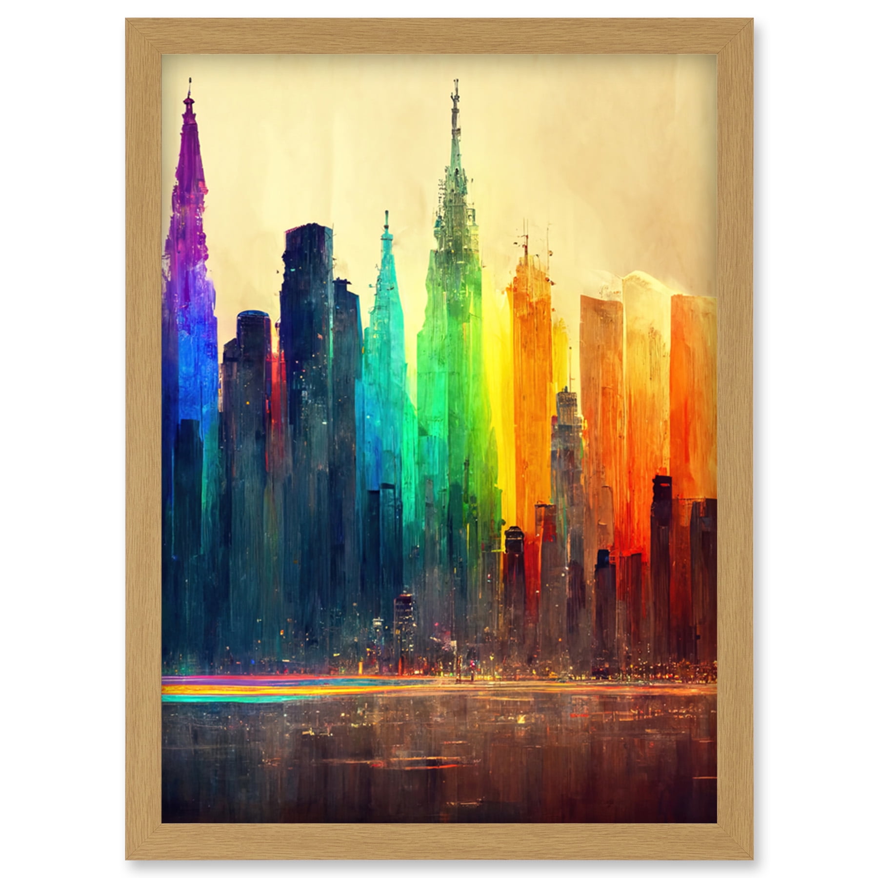 Futuristic Modern Rainbow City Cityscape Skyline Artwork Framed Wall ...