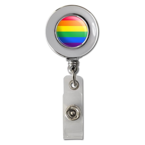 Rainbow Pride Gay Lesbian Contemporary Retractable Reel Chrome Badge ID ...