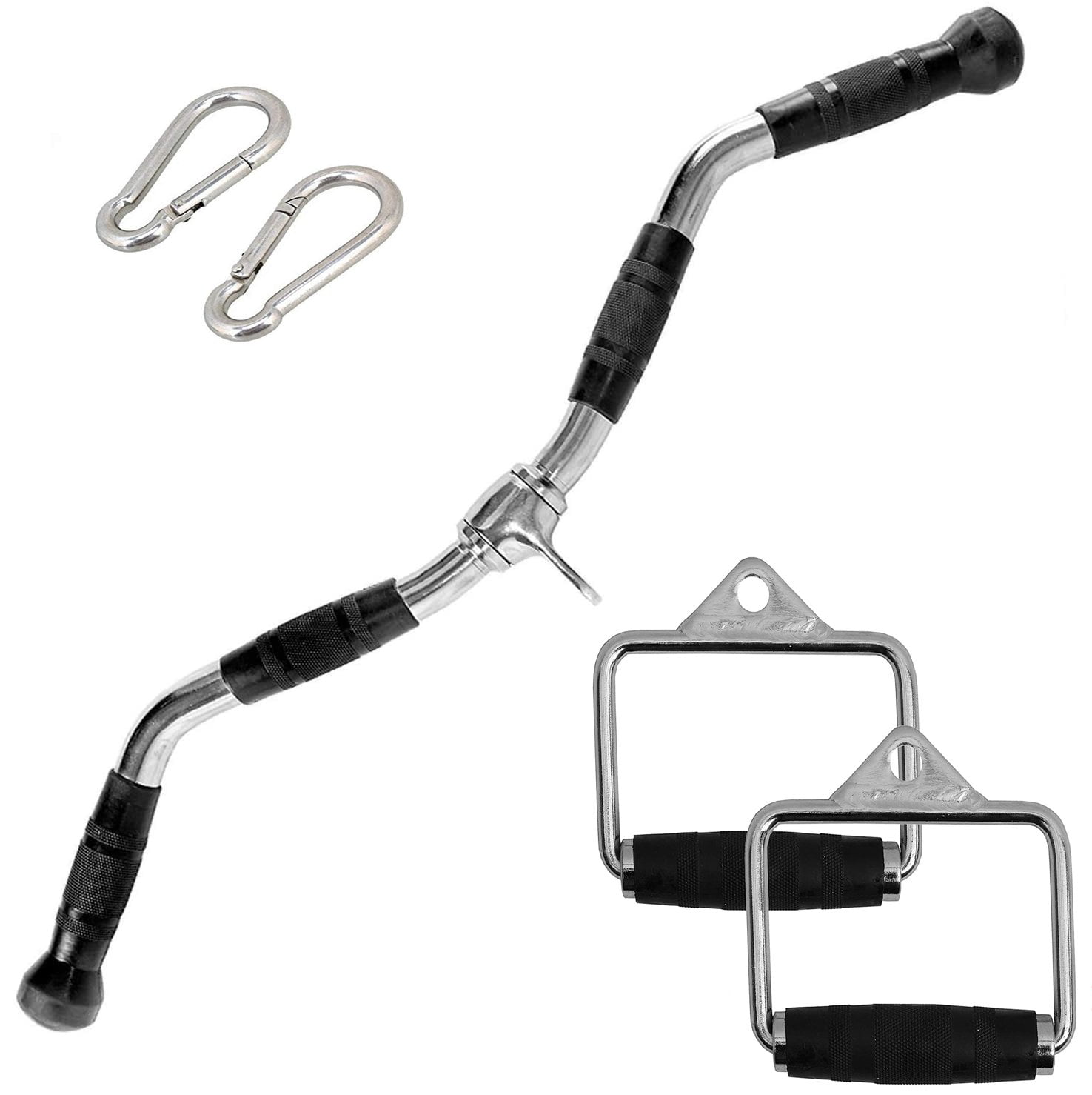 Fitness Maniac Set of 30 inch Curl Bar, D Handle Pair and Two Snap ...