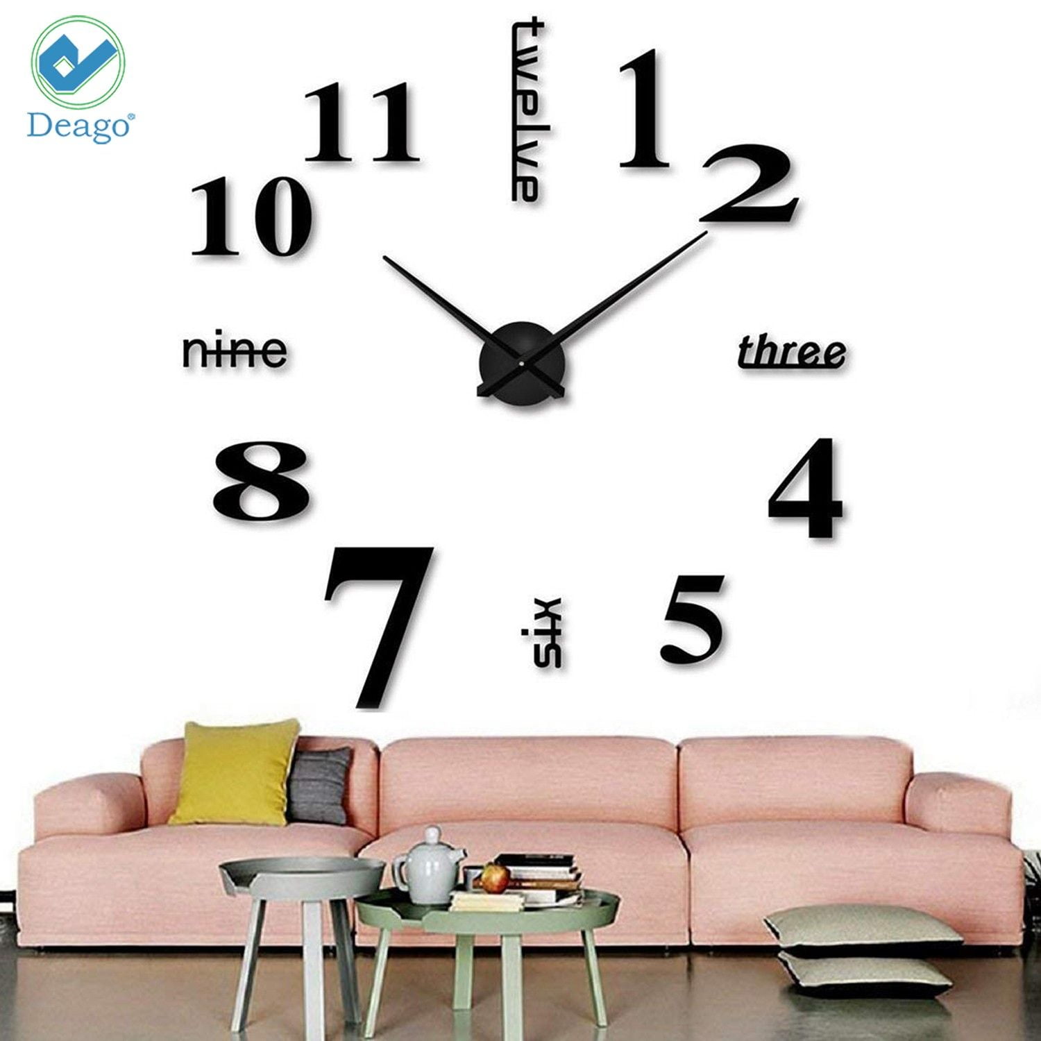 Deago Large DIY Wall Clock Modern 3D with Mirror Numbers Stickers for ...