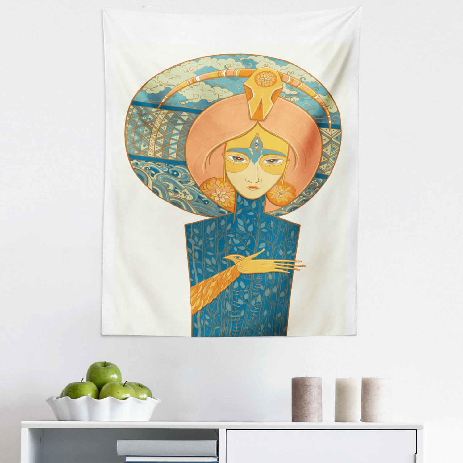 Earthy Tapestry, Art Illustration of Mother Nature with Plants Clouds ...